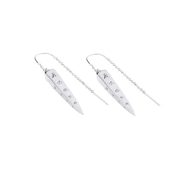 SEVEN SAINTS Good Fortune Every Day Spike Earrings With Clear Quartz White Rhodium - Silver