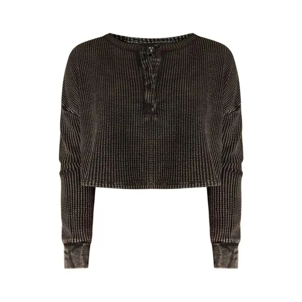 KNOWN SUPPLY Waffle Long Sleeve Henley Tee Cris - Black