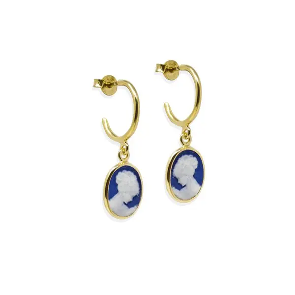 VINTOUCH ITALY Gold-plated Mini Cameo Hoop Earrings - Blue