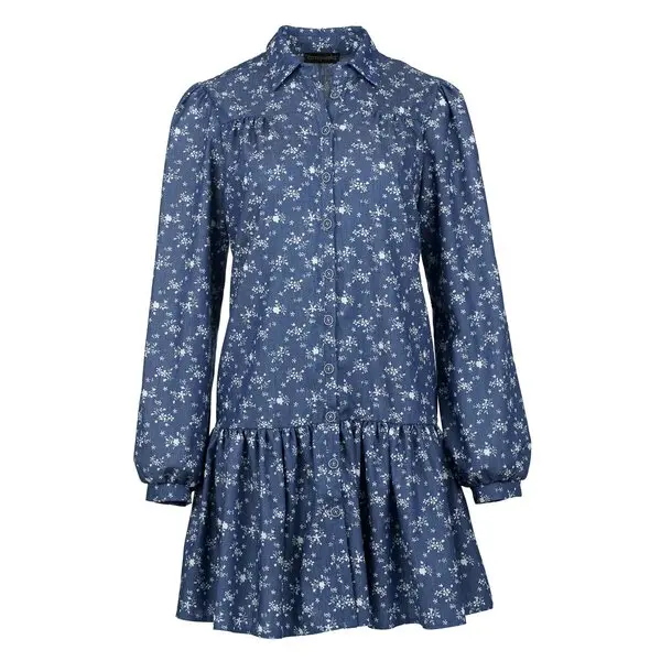CONQUISTA Indigo Floral Dress With Buttons - Blue