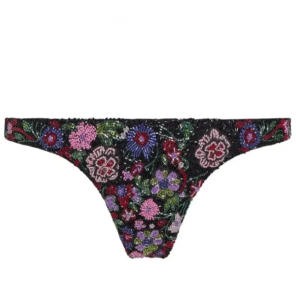 SELF-ADORE Fleur 3d Hand-beaded Embellished Bikini Bottom - Black