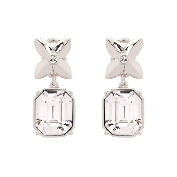 EMMA HOLLAND JEWELLERY Platinum Flower Cushion Crystal Clip Earrings - Silver