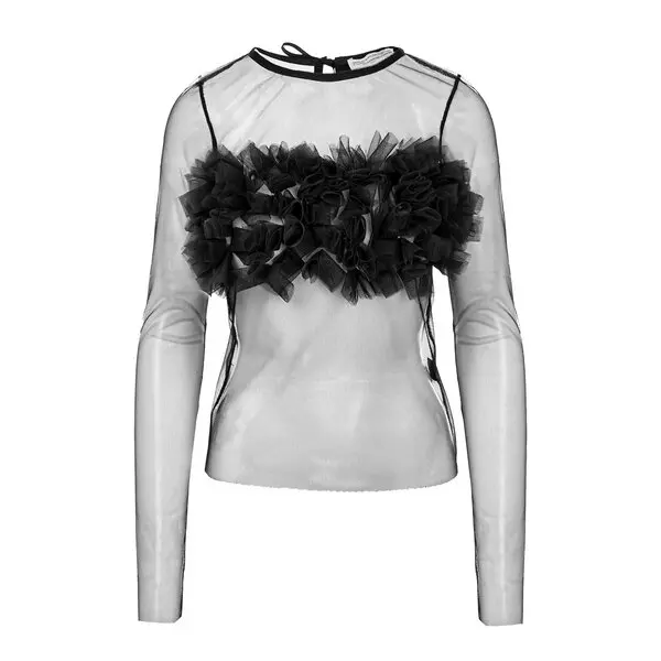 SILVIA SERBAN One Layer Tulle Top With Volumetric Applications - Black