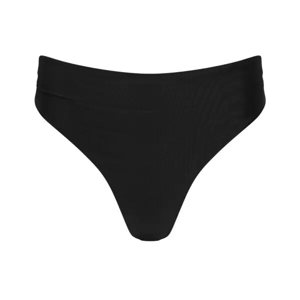 PLAYALUXE Capri Ruched High Waist Thong Bikini Bottom - Black