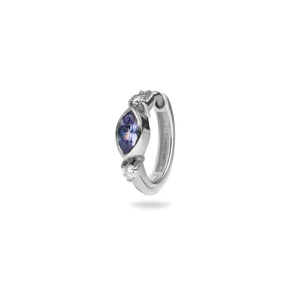 ZOHREH Purple / Silver Tanzanite & White Sapphire Huggie Hoop Earring Sterling Silver - Purple/silver