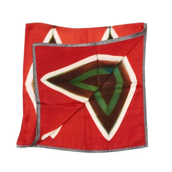 STUDIO VARIOUSLY Fawn Green Geometrical Print Shibori Square Silk Scarf - Red