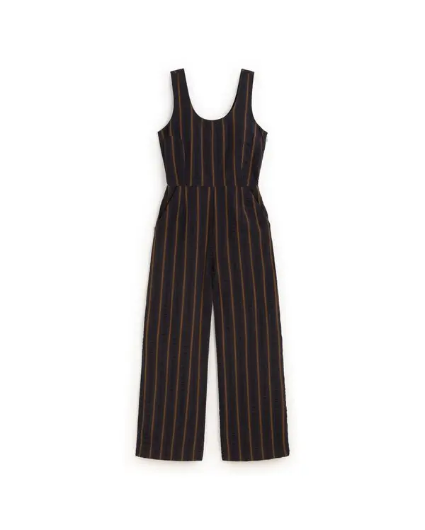 THINKING MU Raflesia Striped Seersucker Jumpsuit - Blue