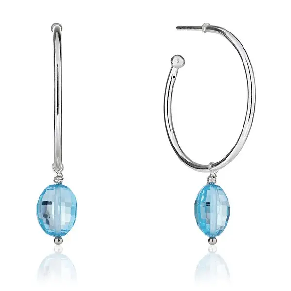 KAIZARIN Hoop With Blue Topaz Drop November Birthstone - Silver