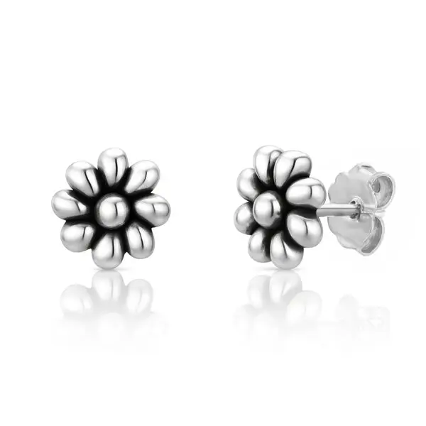 UNALOE Sterling Flower Stud Earrings – Contemporary Minimalist Designer Jewelry - Silver