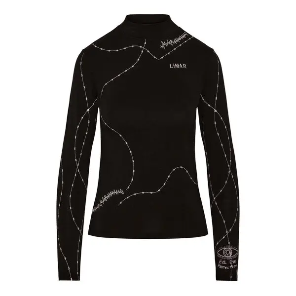 LIMAR Tattoo Line Graphic Turtleneck Top - Black