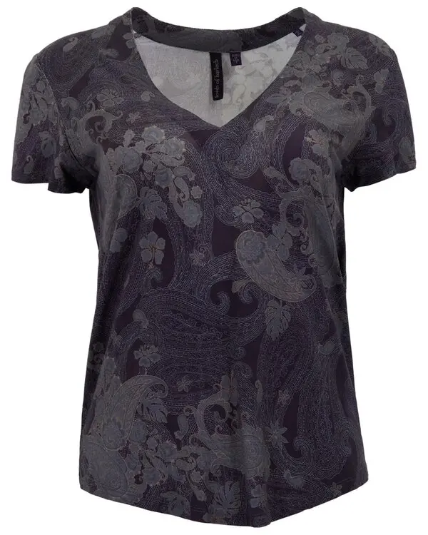 LORDS OF HARLECH Victoria Paisley Explosion V-neck Printed Top - Black