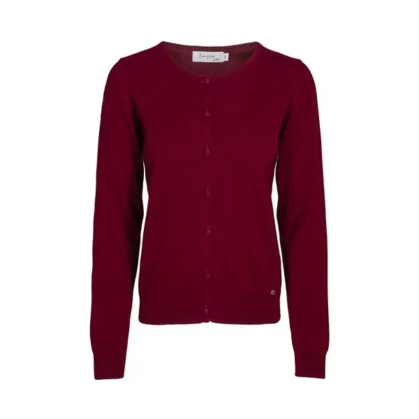 TIRILLM Emilie" Basic Cashmere Cardigan, Deep Burgundy - Red