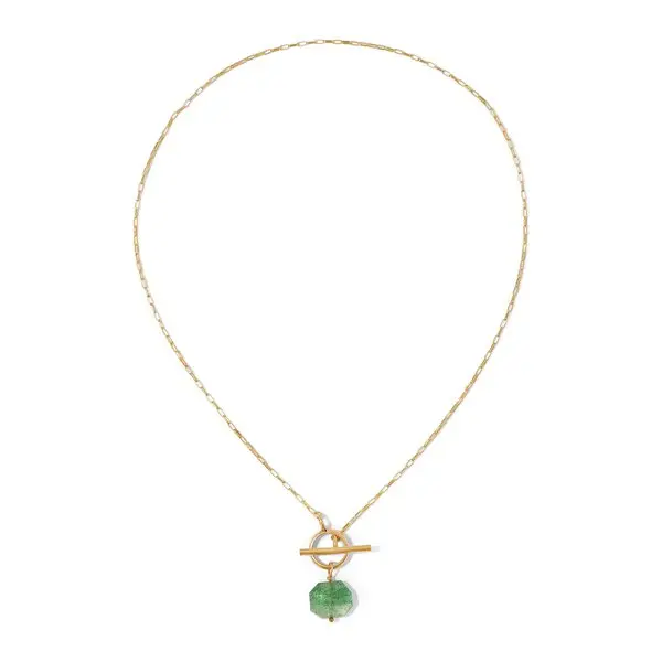HEATHER HAWKINS Stop And Stare Toggle Front Clasp Necklace Strawberry Quartz Goldfilled - Green