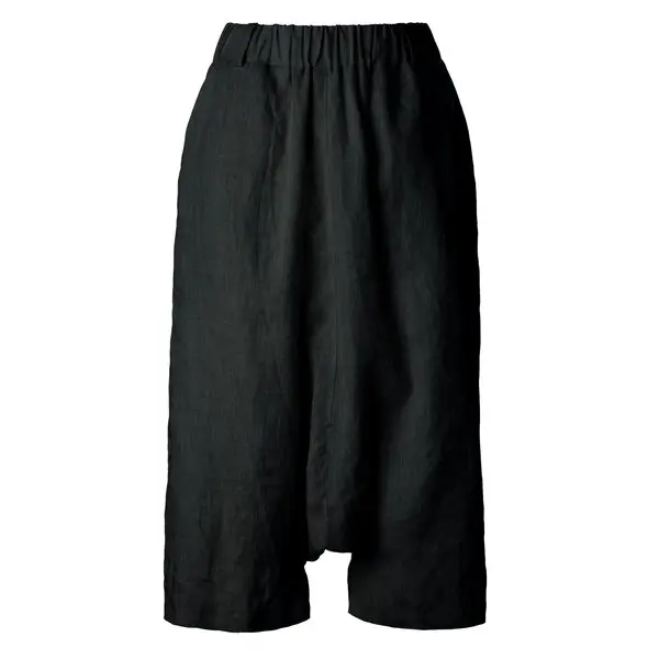 JANA COSHÈ Olive Linen Harem Pants With Relaxed Drop Crotch Fit - Black