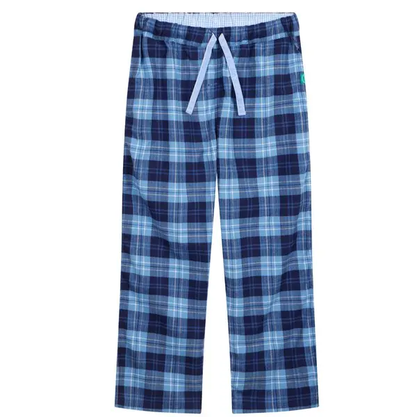 LOUNGERS Soft, Breathable Organic Brushed Cotton Loungewear Trousers In And White Long Length - Blue