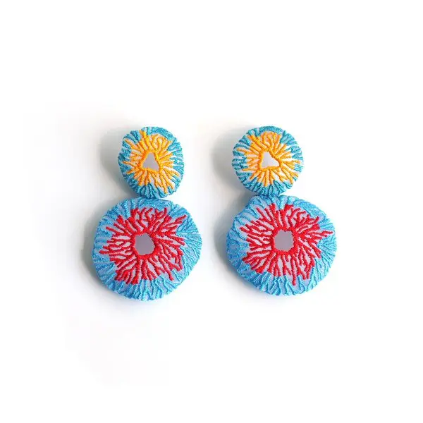 NANA WATANABE Blue / Red / Orange Coral Egg Embroidery Earrings Red - Blue/red/orange