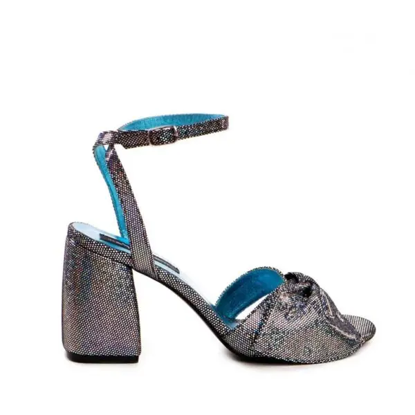 THE 5TH ELEMENT Black / Silver Paola Block-heel Sandals In Sparkle Leather - Black/silver