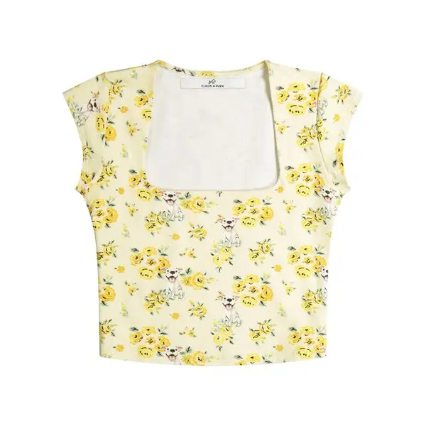 CLOUD HAVEN Smiling Pit Square Neck Tee In Sunflower - Yellow