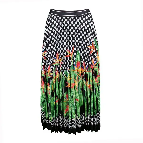 LALIPOP DESIGN Polka Dot & Palm Tree Print Pleated Skirt - Black