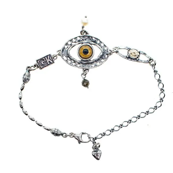 GEM KINGDOM Brown / Silver Eye Love You Bracelet Brown Eye With Smoke Quartz - Brown/silver