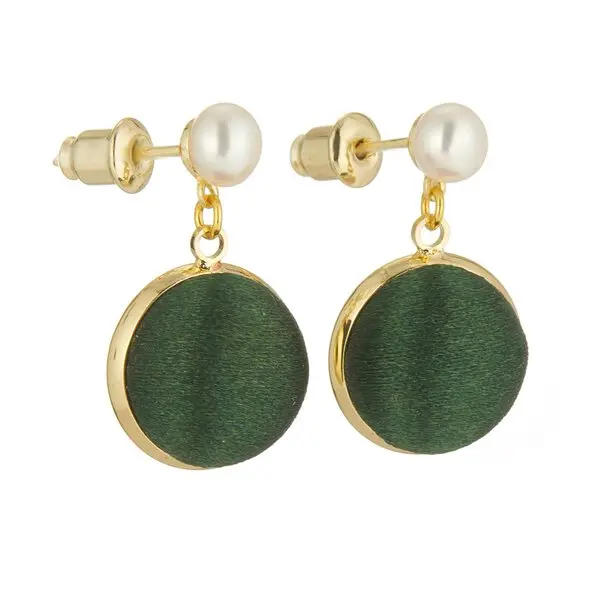 SOFT STROKES SILK Pure Silk Brocade Earrings With Freshwater Pearls - Green