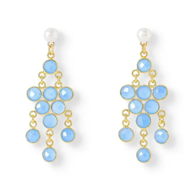 PEARLS OF THE ORIENT ONLINE White / Blue Clara Cultured Freshwater Pearl Earrings & Blue Chalcedony Chandelier Earrings - White/blue