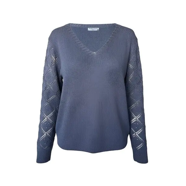 Haris Cotton Knit Sweater With Embroidered Sleeves Denim - Blue