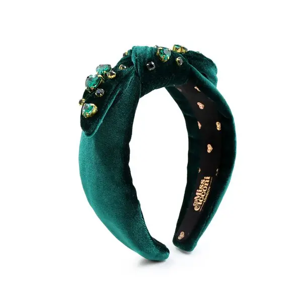 MISS CICCONI Vanessa Headband Emerald Velvet Heart Crystals - Green
