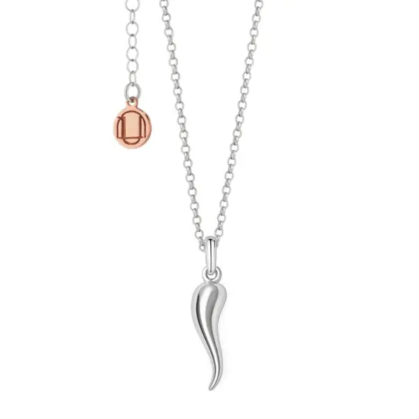 UNALOE Sterling Enamel Cornicello Necklace Pendant – Italian Handmade Good Luck Charm - Silver