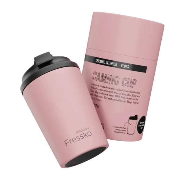 Fressko Camino 12oz / 340ml Reusable Coffee Cup, Ceramic Floss - Pink