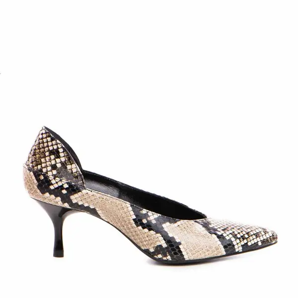THE 5TH ELEMENT Neutrals Celine Snake-embossed Leather Kitten Heels - Black