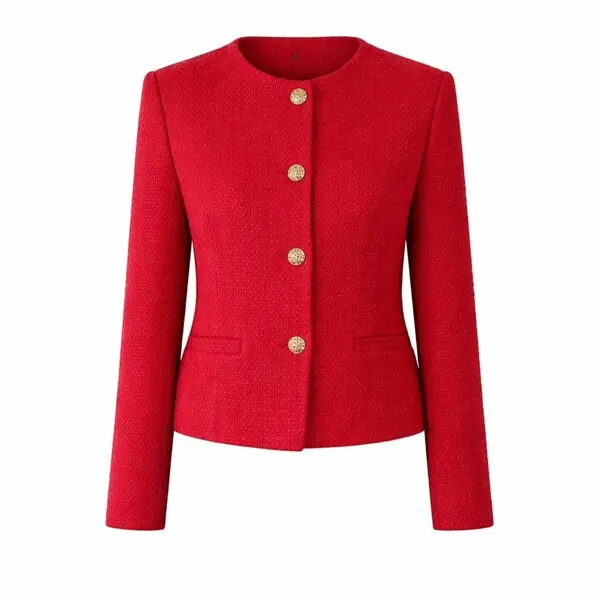 NUVV COLLECTION Casual Tweed Buttoned ’s Jacket - Red