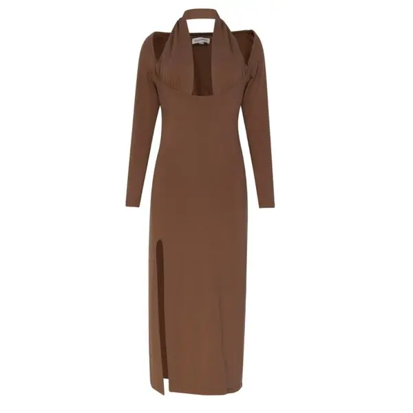 CIRCULAR PATH Martini Long Sleeve Dress Pecan