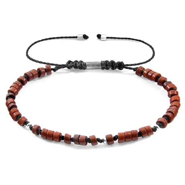 ANCHOR & CREW Turquoise Percy Silver & Stone Skinny Macrame Bracelet - Brown