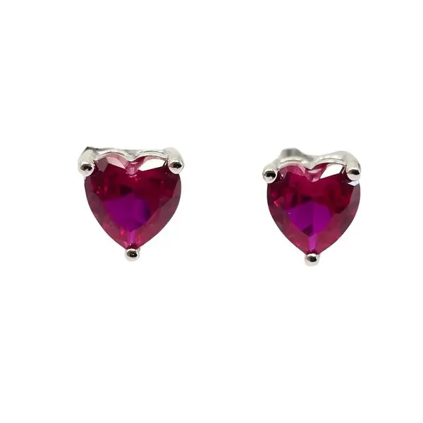HARFI Ruby Heart Sterling Stud Gemstone Earrings - Silver
