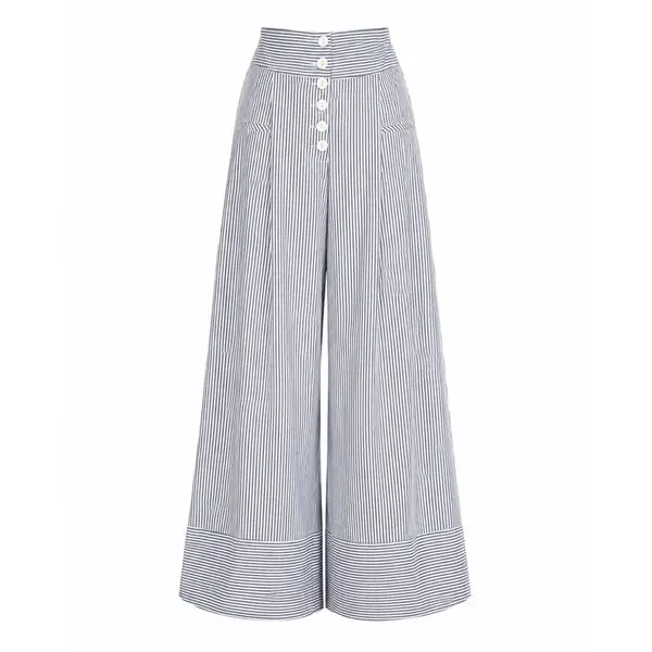JULIA ALLERT Button Front Palazzo Trousers Stripe - Blue
