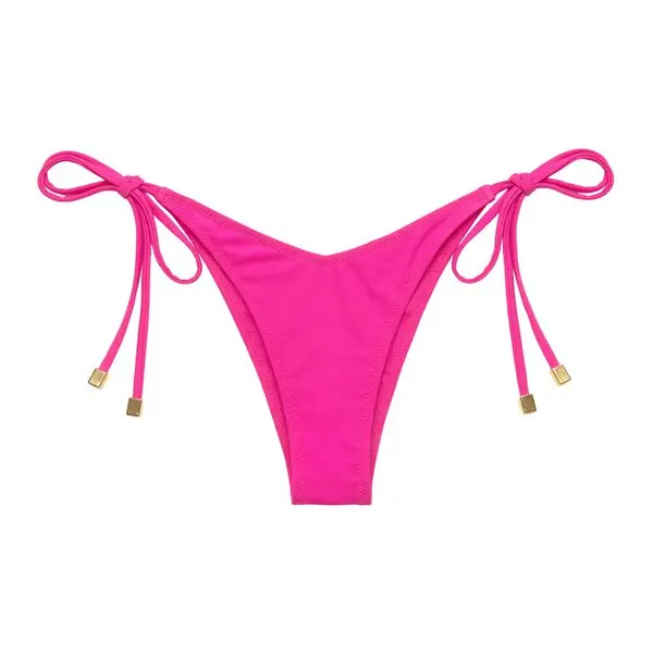 ACQUA PURA Stella V-shaped String Bikini Bottom With Gold Accents - Pink