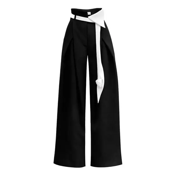 JULIA ALLERT Fashion Forward Wide-leg Pants & Contrast Belt - Black