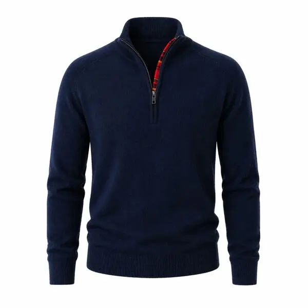 KOY CLOTHING The Mara Navy Quarter Zip Jumper Wool & Cashmere - Blue