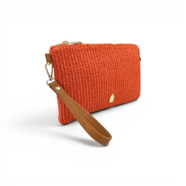 FRANCHETTI BOND Priya Italian Raffia Clutch Bag Blood - Orange