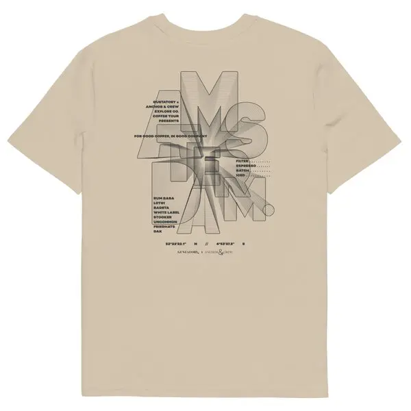 ANCHOR & CREW Neutrals Desert Dust Gustatory Amsterdam Coffee Scene Organic Cotton Embroidered T-shirt - Brown