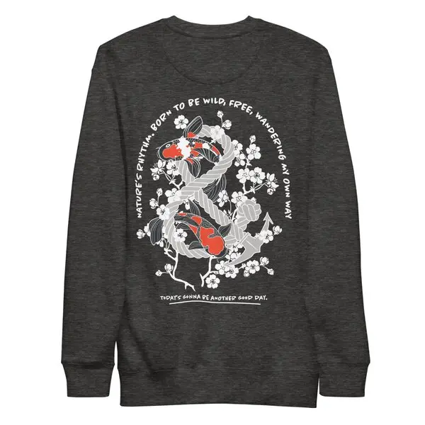 ANCHOR & CREW Black / Grey Heather Black Koi Fish Another Good Day Cotton Blend Sweatshirt - Black/grey