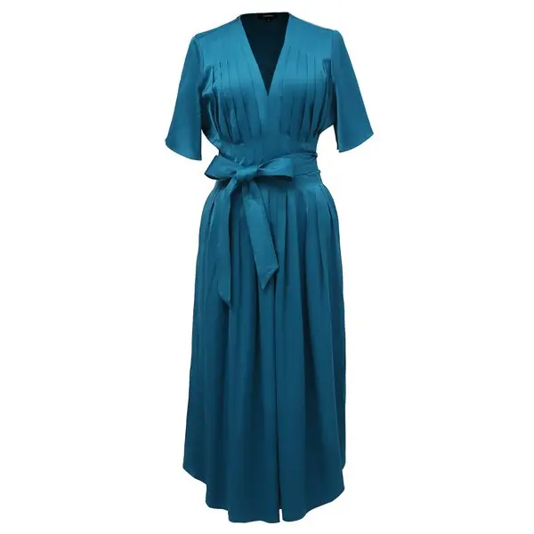 SMART AND JOY Multi Pleats Satin Gown - Blue