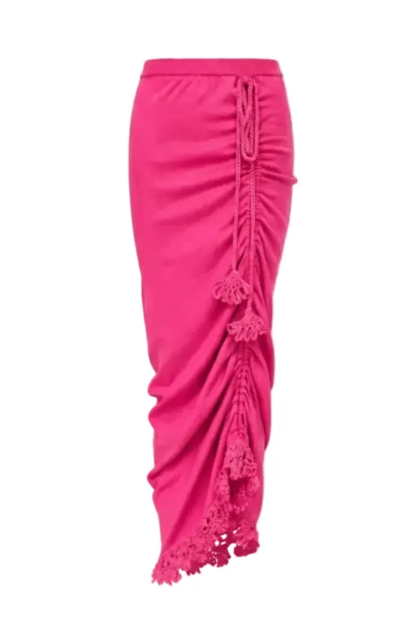 ANDREEVA Fuchsia Carnation Knit Skirt With Handmade Embroidery - Pink