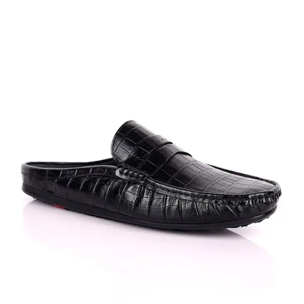 DAVID WEJ Alfred Croc Half Slippers - Black