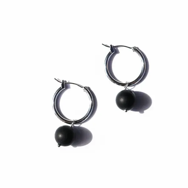 FV JEWELLERY Black / Silver Black Onyx & Silver Hoop Earrings - Black/silver