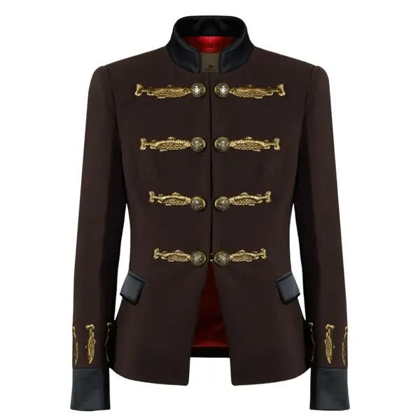 THE EXTREME COLLECTION Military Tailored Blazer With Gold Embroidery - Brown