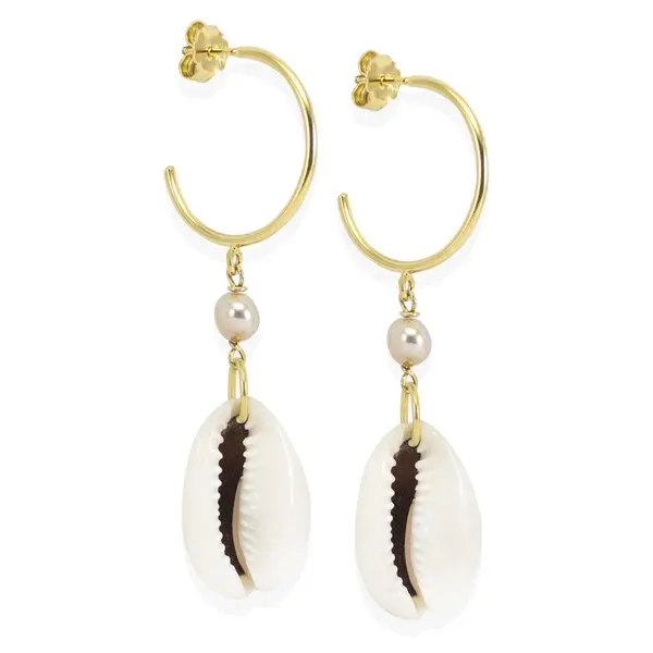 VINTOUCH ITALY Cowrie Shell Hoop Earrings With Pearls - White