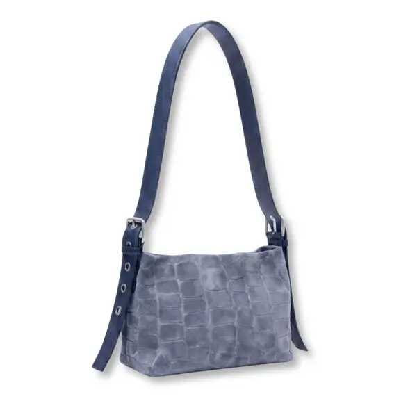 JUAN-JO Croc Suede Crossbody Bag - Blue