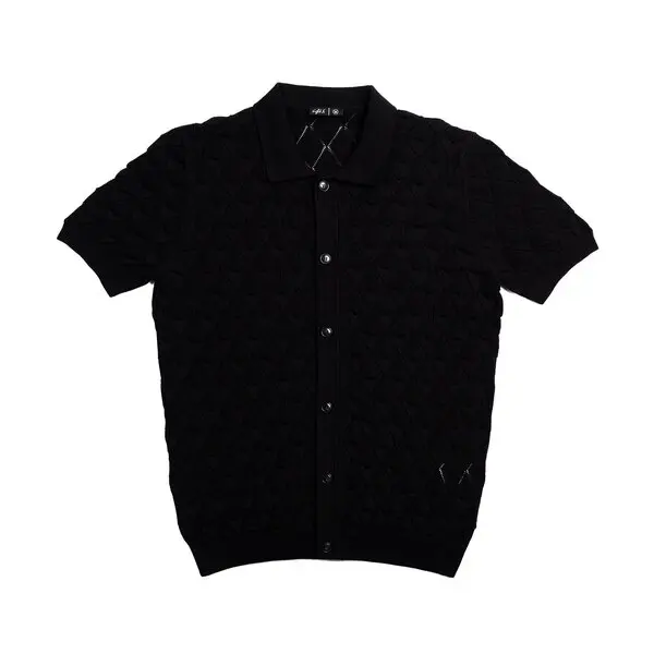 EIGHT X Spire Crochet Short Sleeve Button Up Shirt - Black